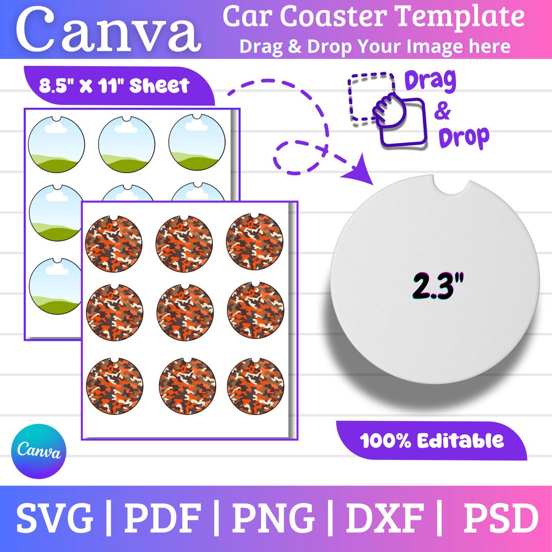 Car Coaster Sublimation Designs, 2.3 Coaster Template, Car Coaster ...