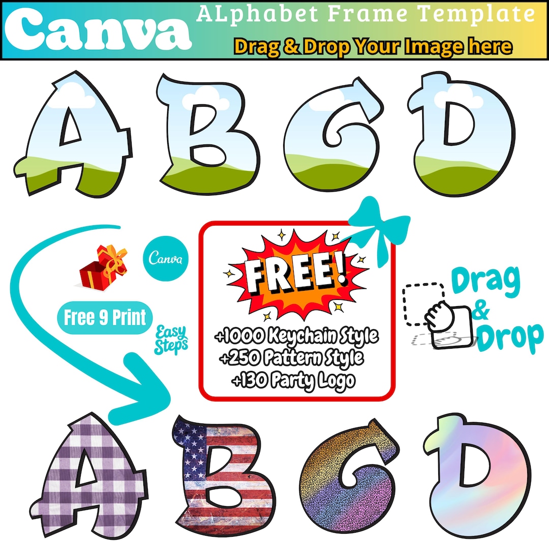 Alphabet Canva Template, Uppercase and Lowercase Letters, Canva Frame ...