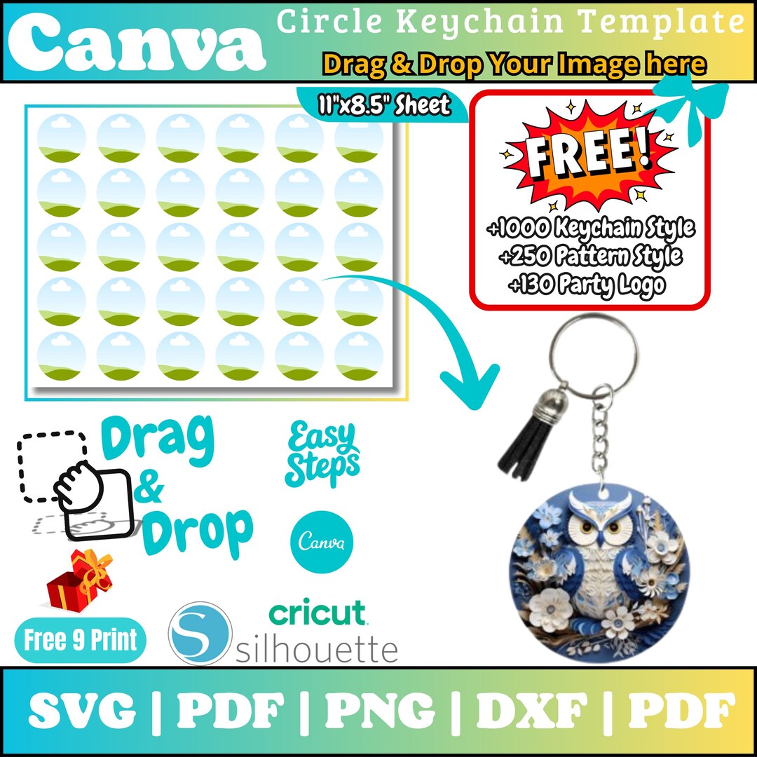 Circle Keychain Template, Sublimation Keychain Template Canva, Custom ...