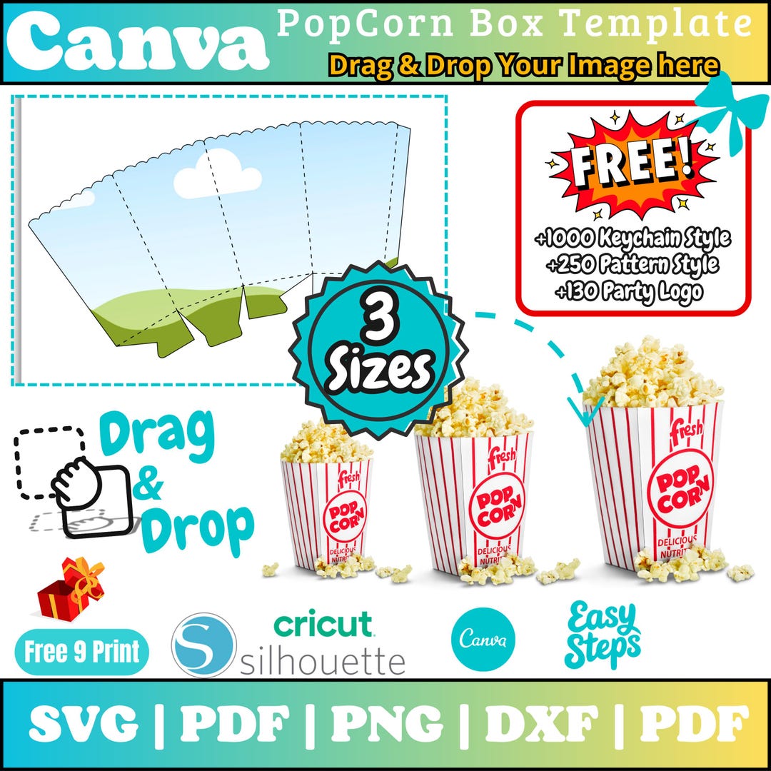 Popcorn Box Template, Popcorn Box Bundle, Popcorn Box Template Canva ...