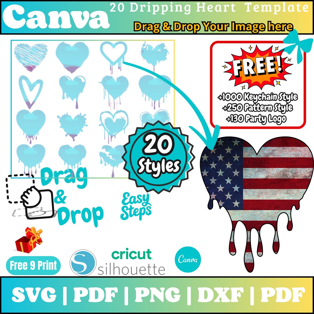 Dripping Heart Svg, 20 Dripping Heart Canva Frame, Heart Drip Stuff ...