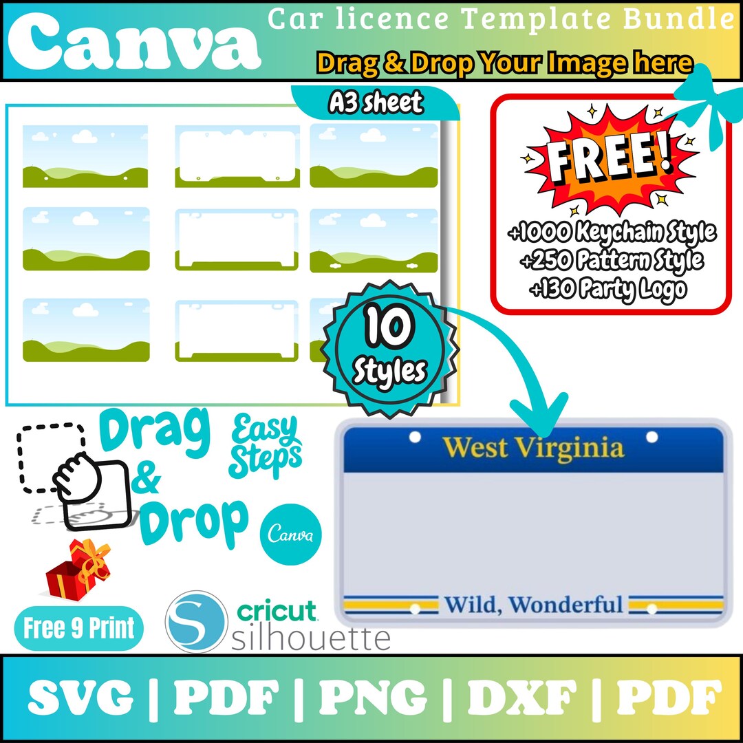 10 Car License Plate Template Bundle, Canva License Plate Template ...
