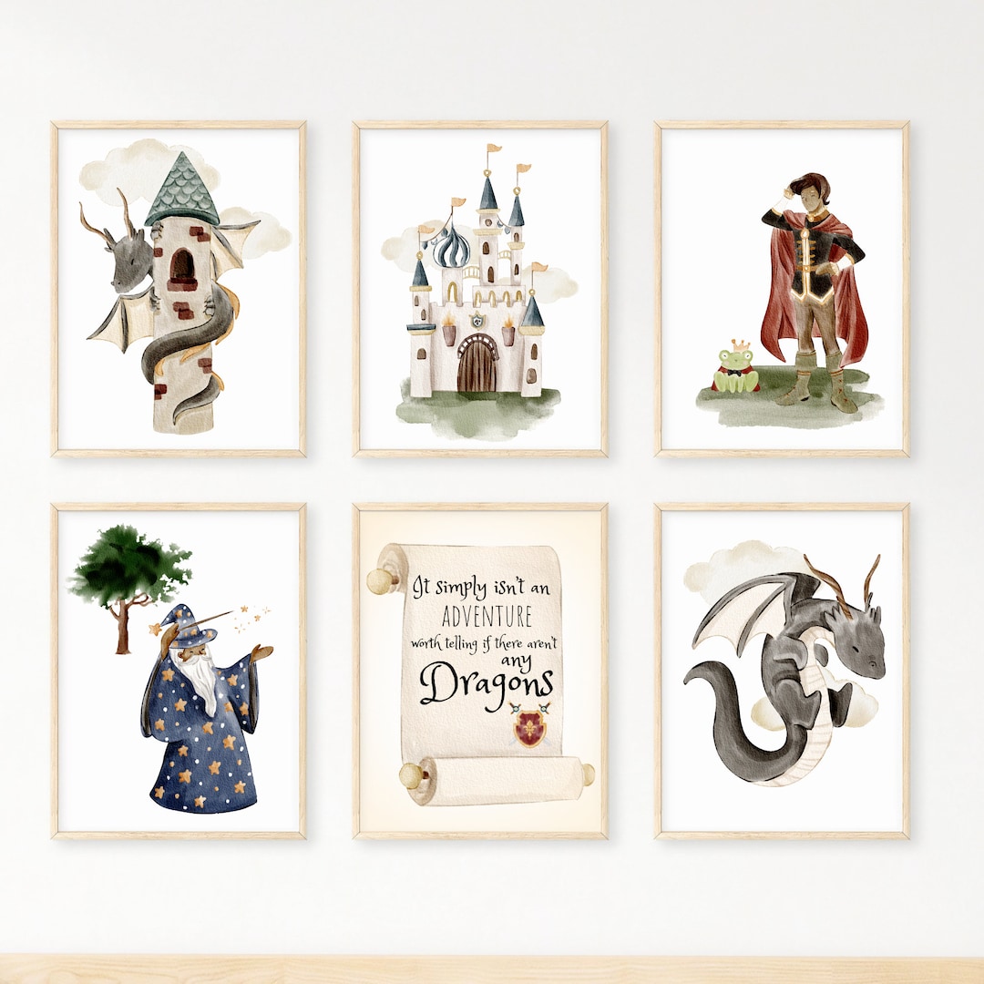 Dragon Nursery, Fantasy Nursery Decor, Boy Fairytale Art, Medieval ...