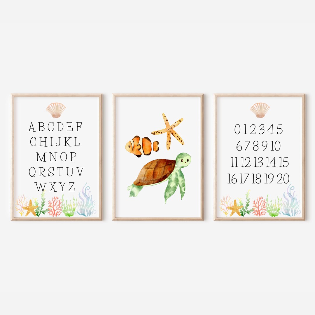 Sea Animals Alphabet Poster, Playroom Wall Decor, Ocean Animals ABC ...