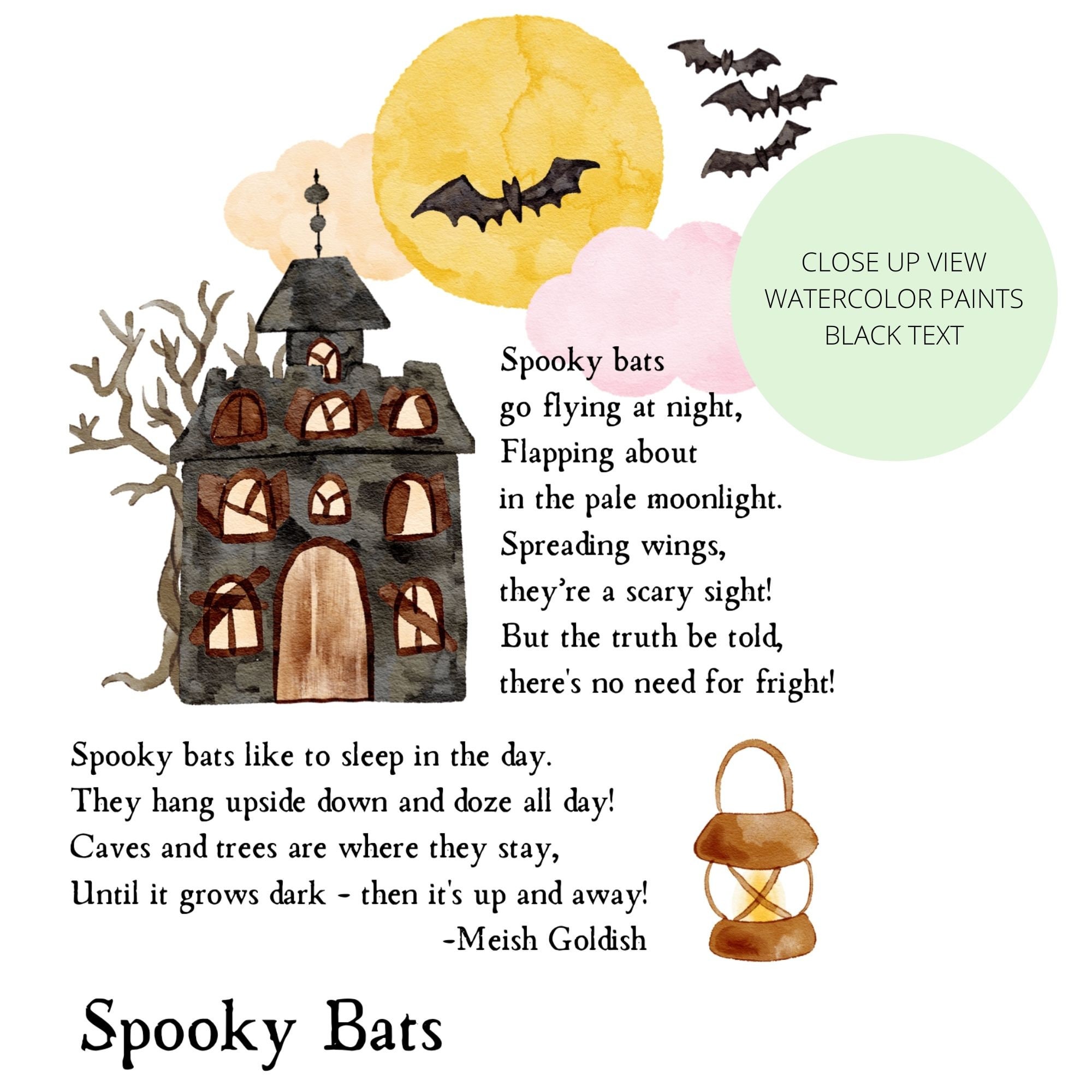 Spooky Bats Poem With Watercolor Art - Halloween Wall Printable - Etsy