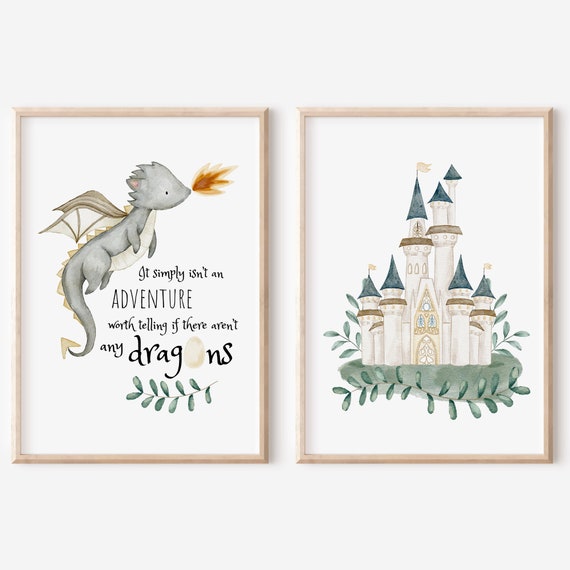 Adventure Dragon Painting With Fairy Tale Castle Set of 2 - Etsy