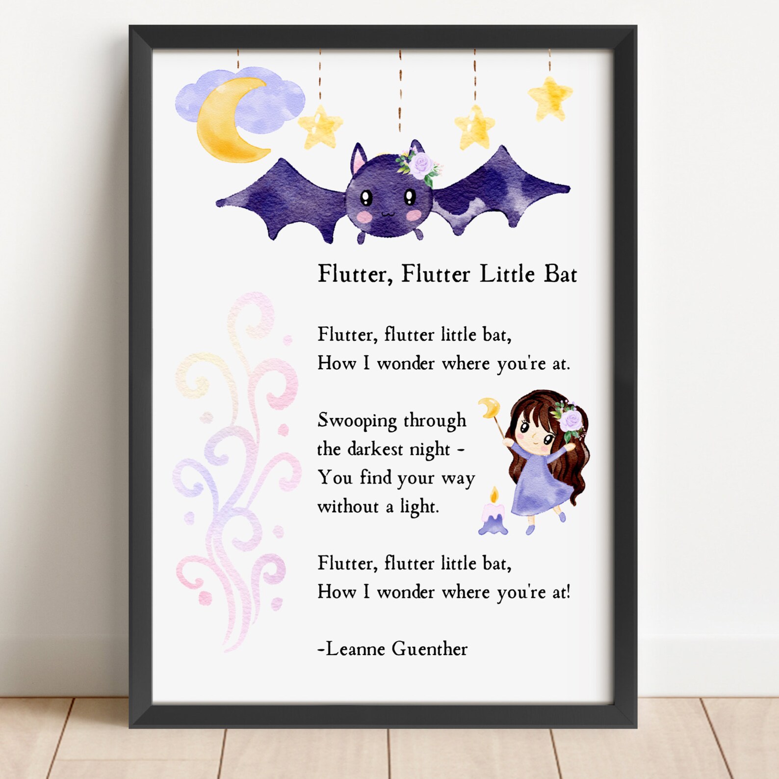 Flutter, Flutter Little Bat Song - Cute Bat Nursery Art - Kawaii Baby ...