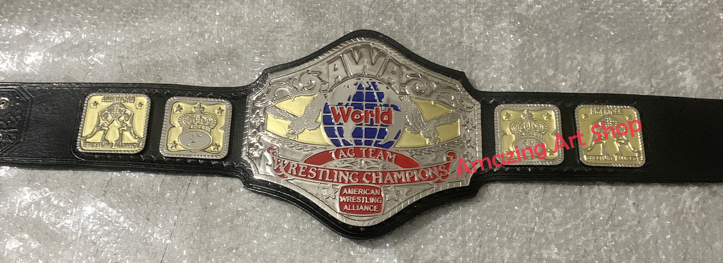 AWA World Tag Team Wrestling Championship Belt 4mm Zinc Silver Plated ...