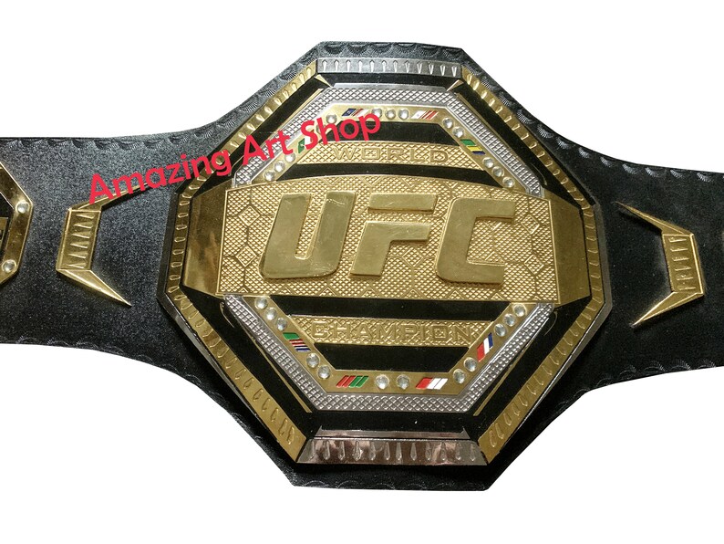New UFC World Wrestling Championship Belt Adult Size Dual Gold Plates ...