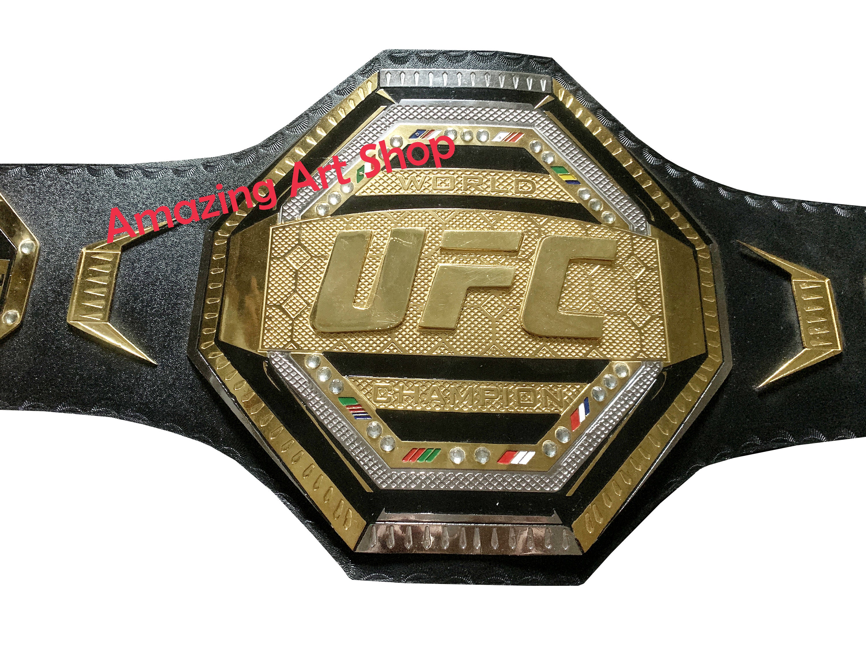 New UFC World Wrestling Championship Belt Adult Size Dual Gold Plates ...