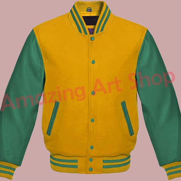 Green and Yellow Letterman Jacket - Etsy