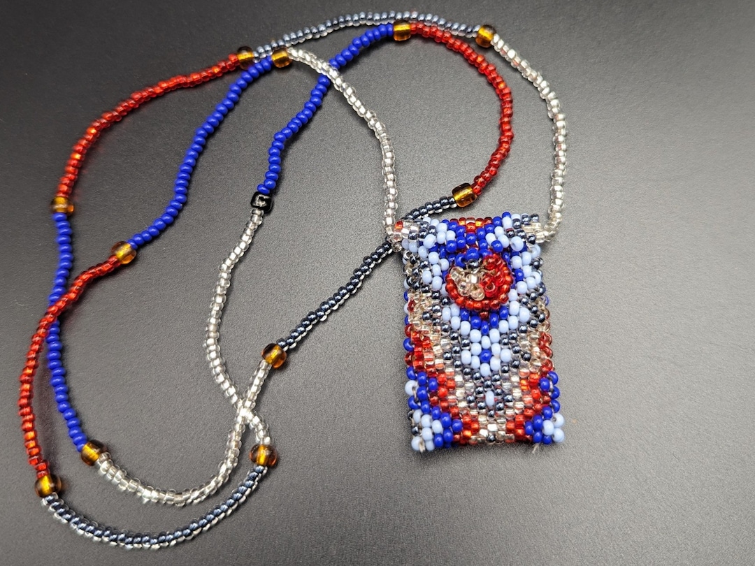 Handmade Native American Style Beaded Crystal Pouch Necklace, Medicine ...