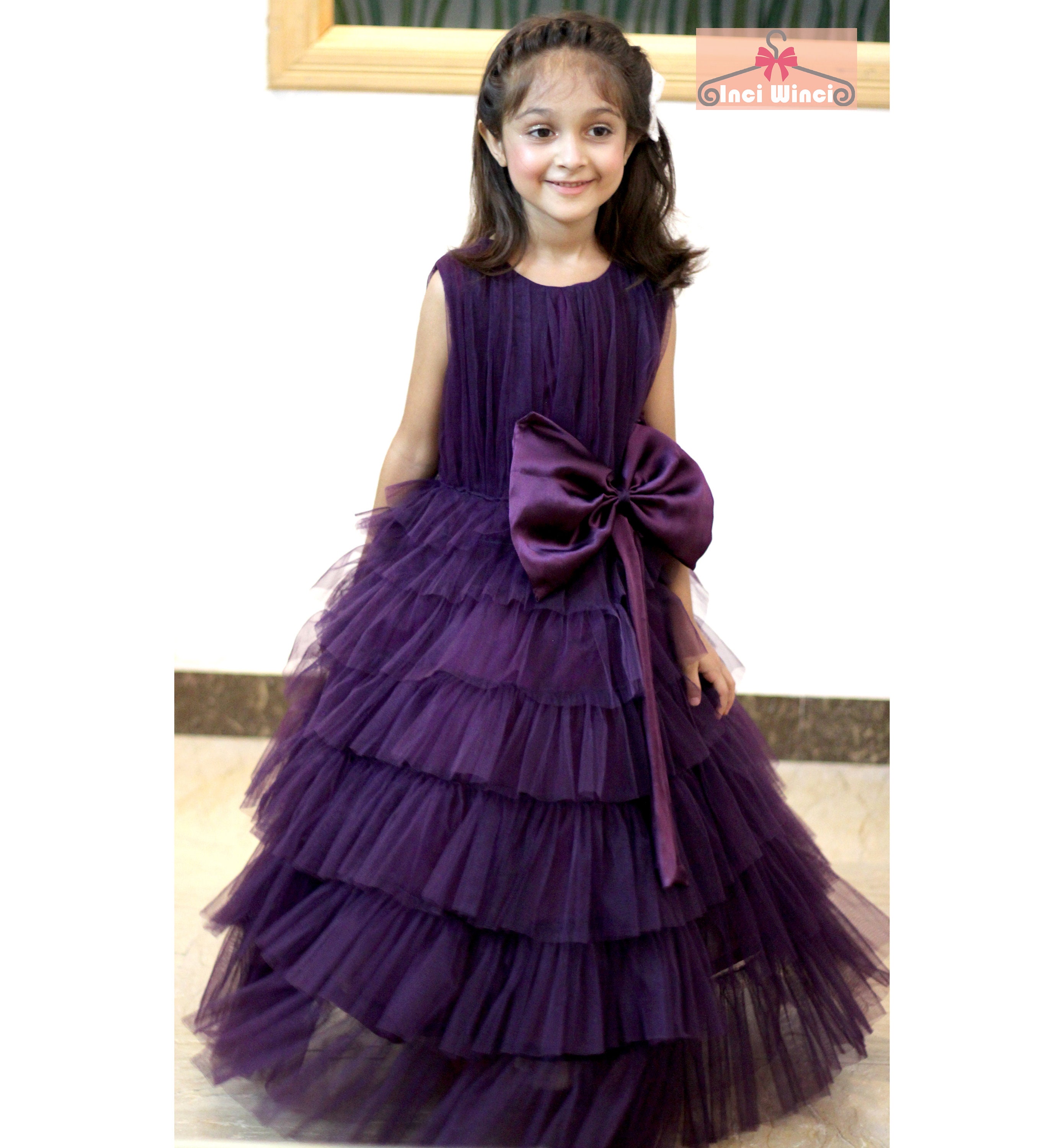 Ruffle Layered Tulle Puffy Girl Dress Multi Tiered Long Evening Ball ...