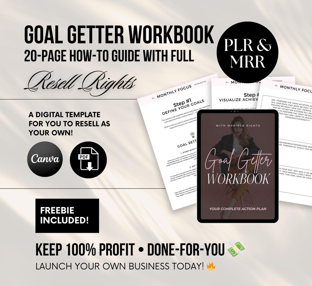 Goal Getter Workbook: Canva Template, PLR/MRR + 30 Faceless Reels - Etsy
