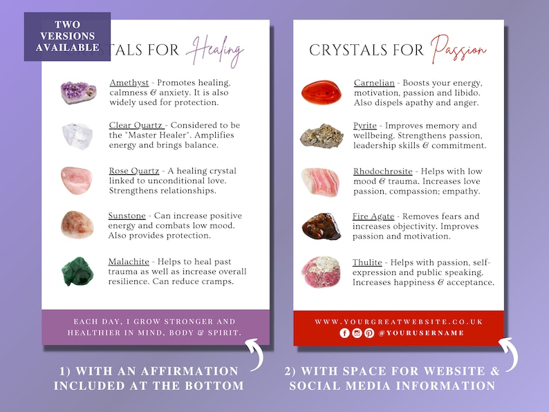 21 Printable Crystal Information Cards, Crystal Theme Cards, Crystal ...