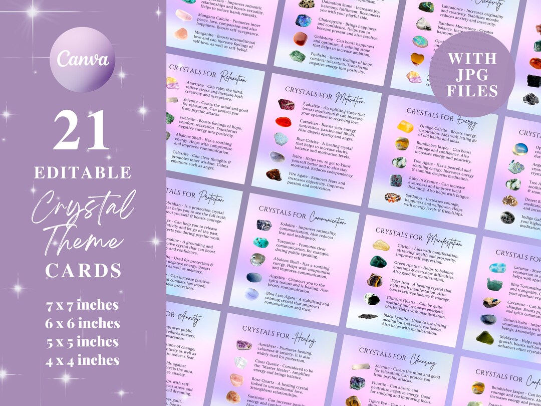 21 Printable Crystal Information Cards, Crystal Theme Cards, Crystal ...
