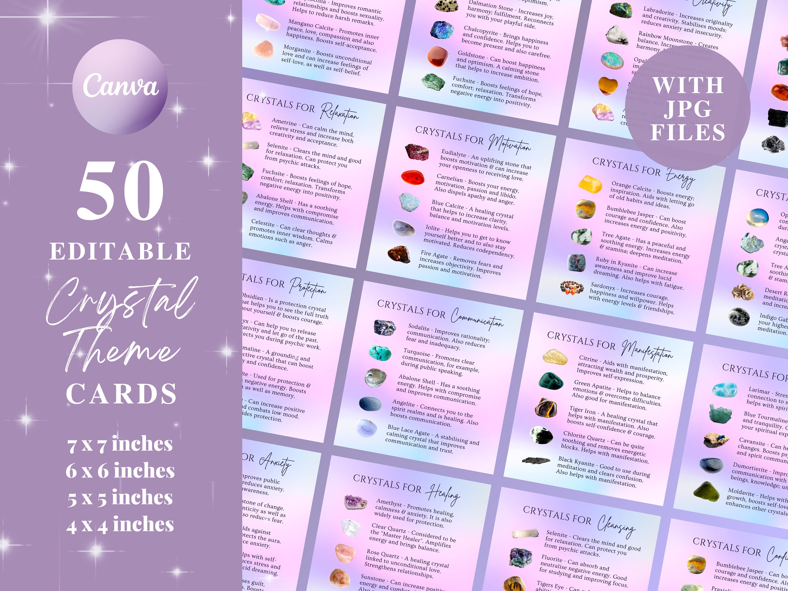 BUNDLE 600 Editable Crystal Meaning Cards, Printable Crystal ...