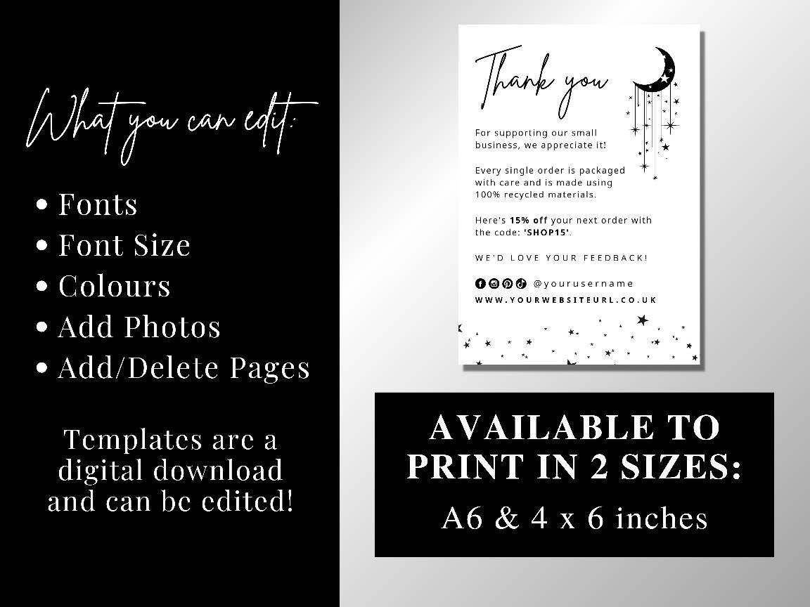 Crystal Insert Cards, Thanks for Your Purchase, Order Insert Template ...