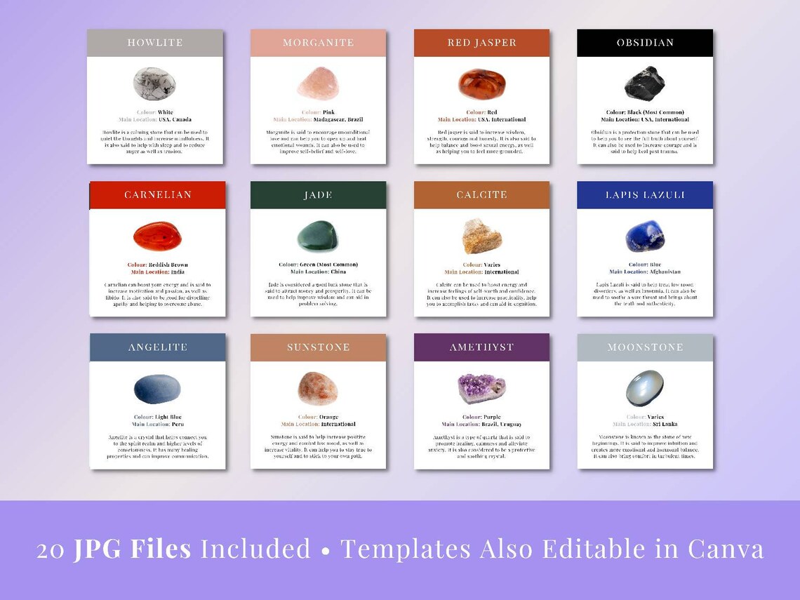 Editable 204 Crystal Meanings Chart, Crystal Printable, Crystal ...