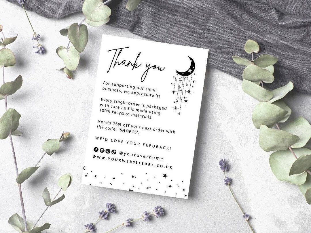 Crystal Insert Cards, Thanks for Your Purchase, Order Insert Template ...