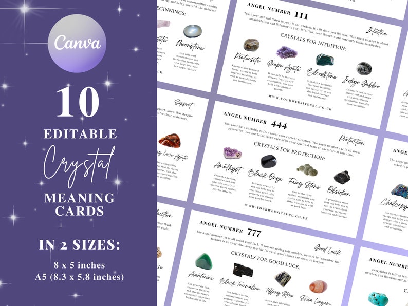10 Crystal Information Cards & Angel Number Cards, Crystal Meanings ...