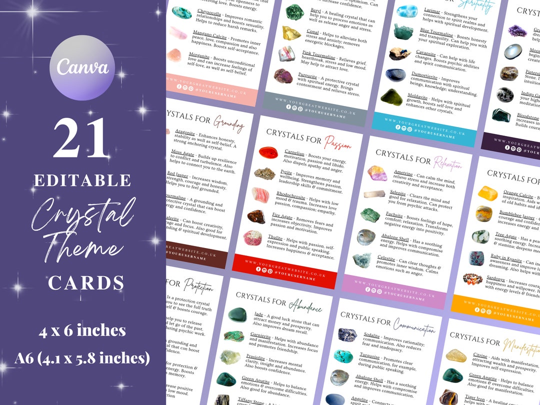 21 Printable Crystal Information Cards, Crystal Theme Cards, Crystal ...