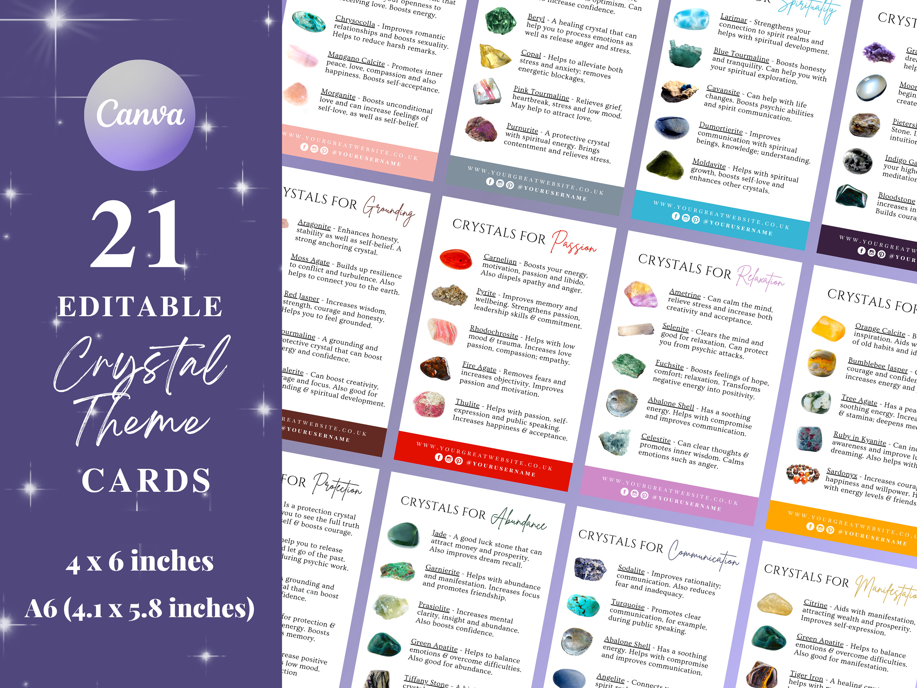 21 Printable Crystal Information Cards, Crystal Theme Cards, Crystal ...