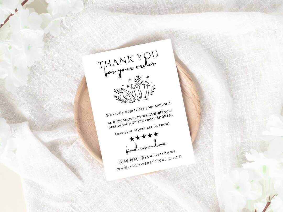 Order Insert Template Editable, Thank You for Your Order, Crystal ...