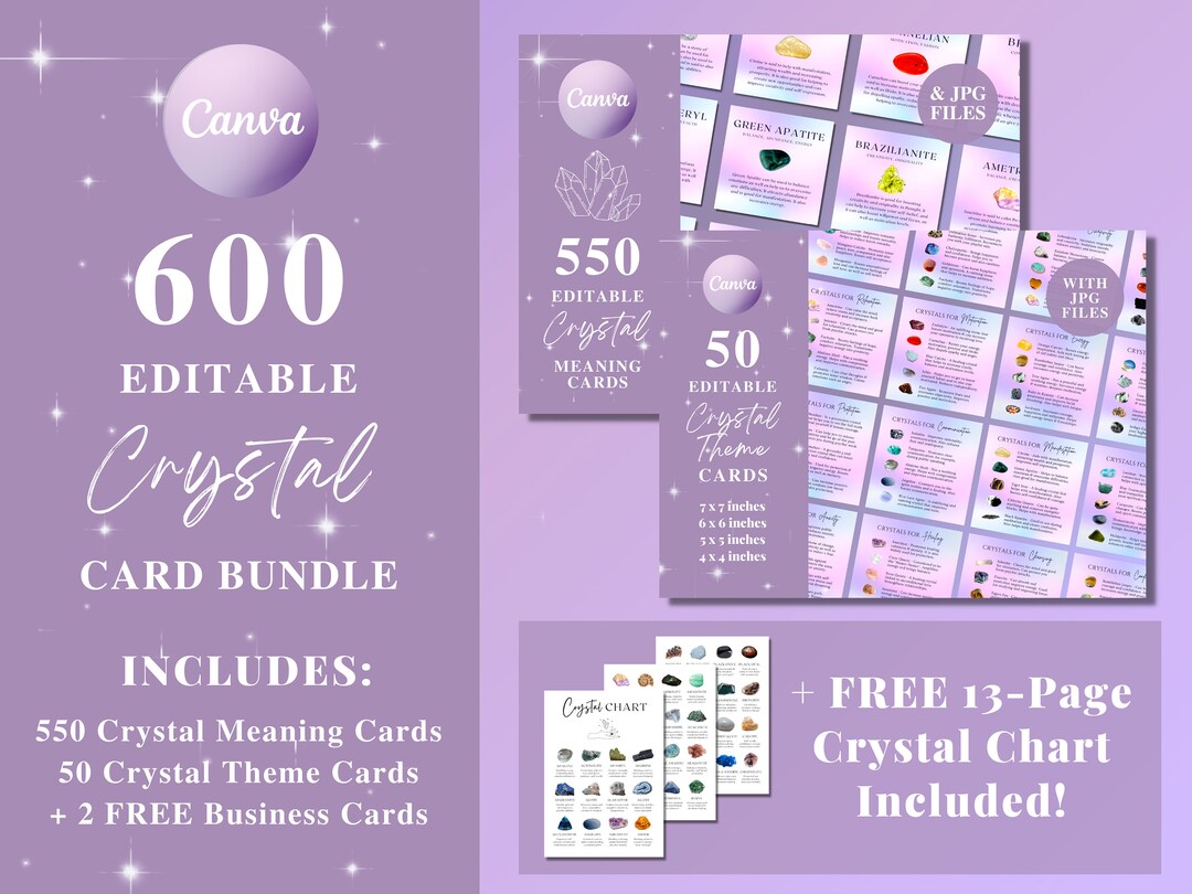 BUNDLE 600 Editable Crystal Meaning Cards, Printable Crystal ...