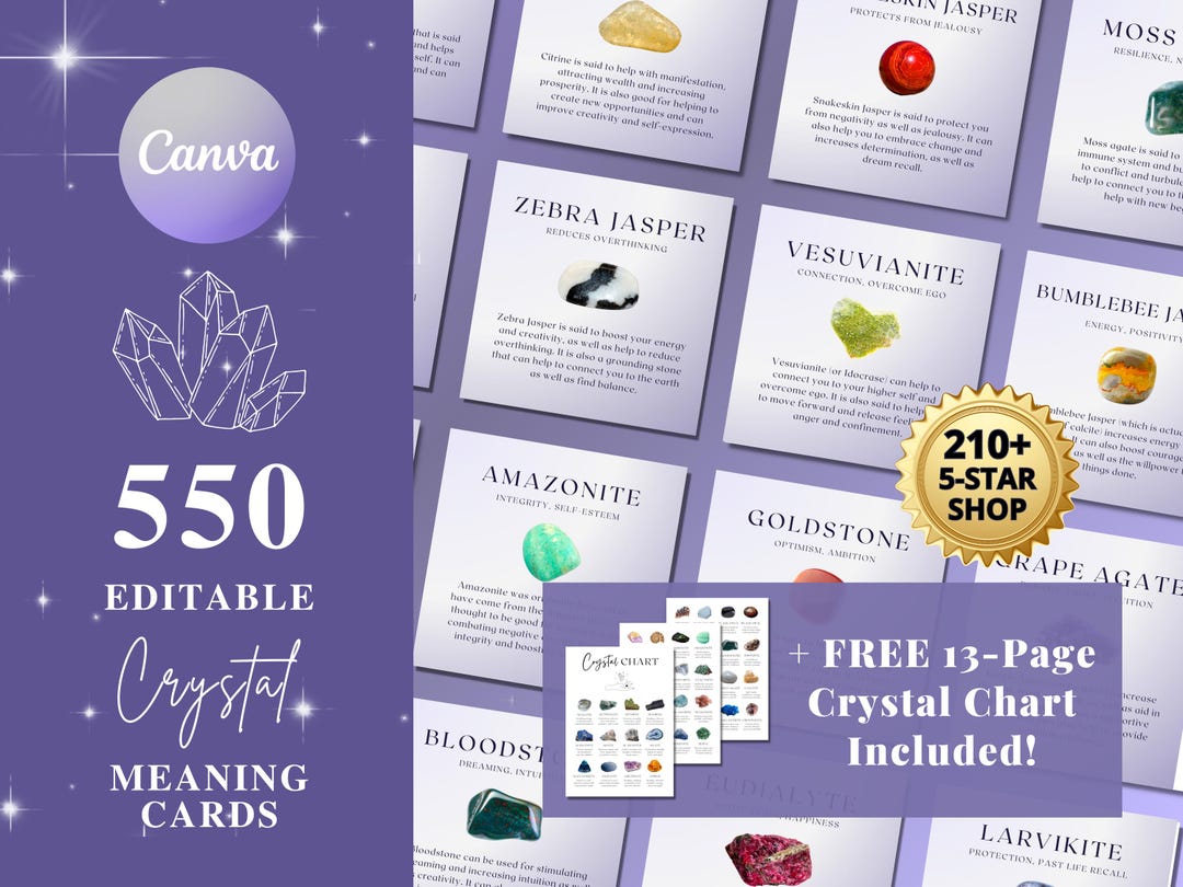 Crystal Meanings Guide: 550 Printable Cards, Gemstone Properties ...