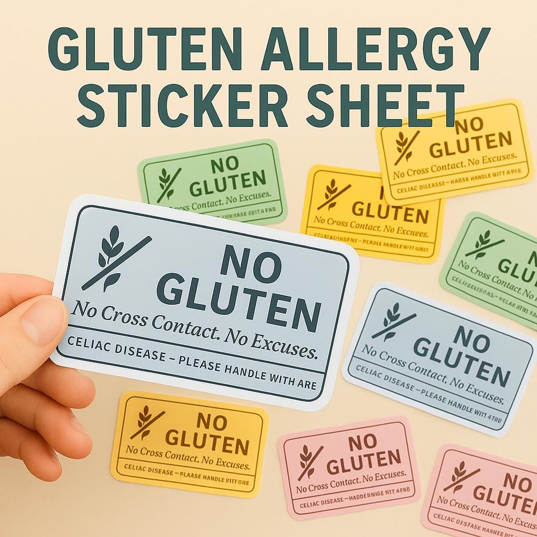Gluten Allergy Sticker Sheet | No Gluten Celiac Labels | 6x4 or 8.5x11 ...