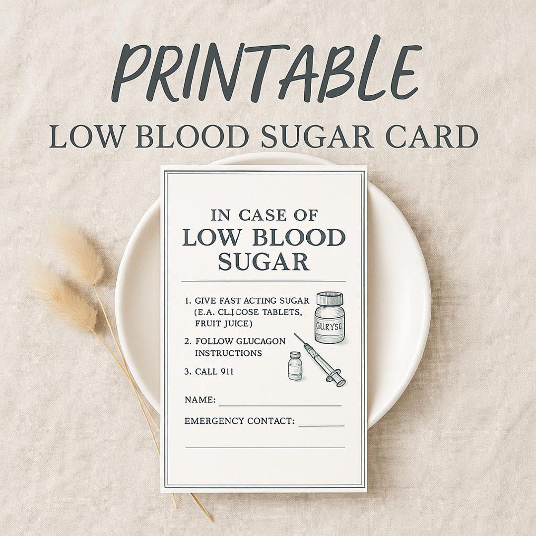 Diabetes Emergency Wallet Card | in Case of Low Blood Sugar Printable ...