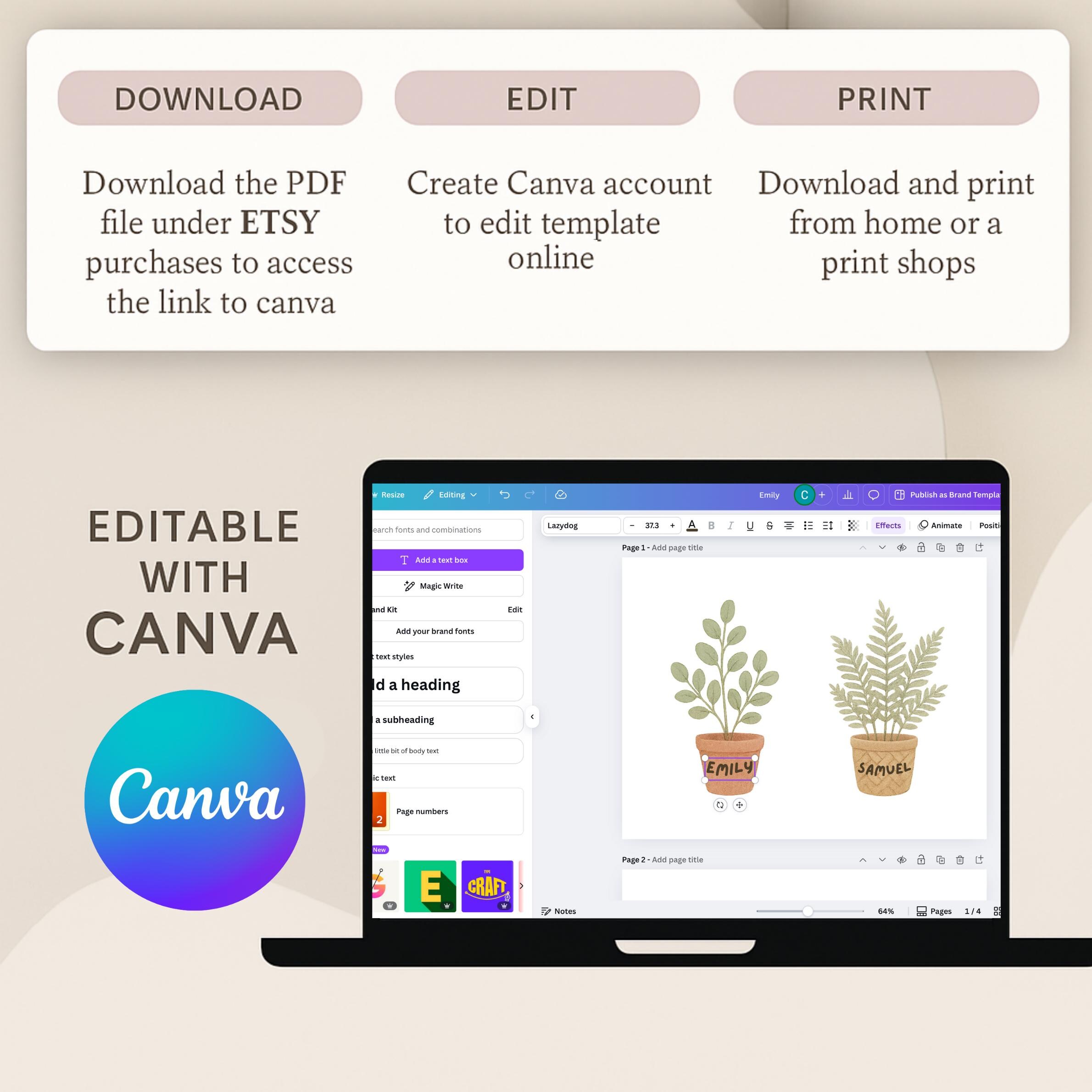 Botanical Classroom Door Decor Editable | Boho Garden Bulletin Board ...