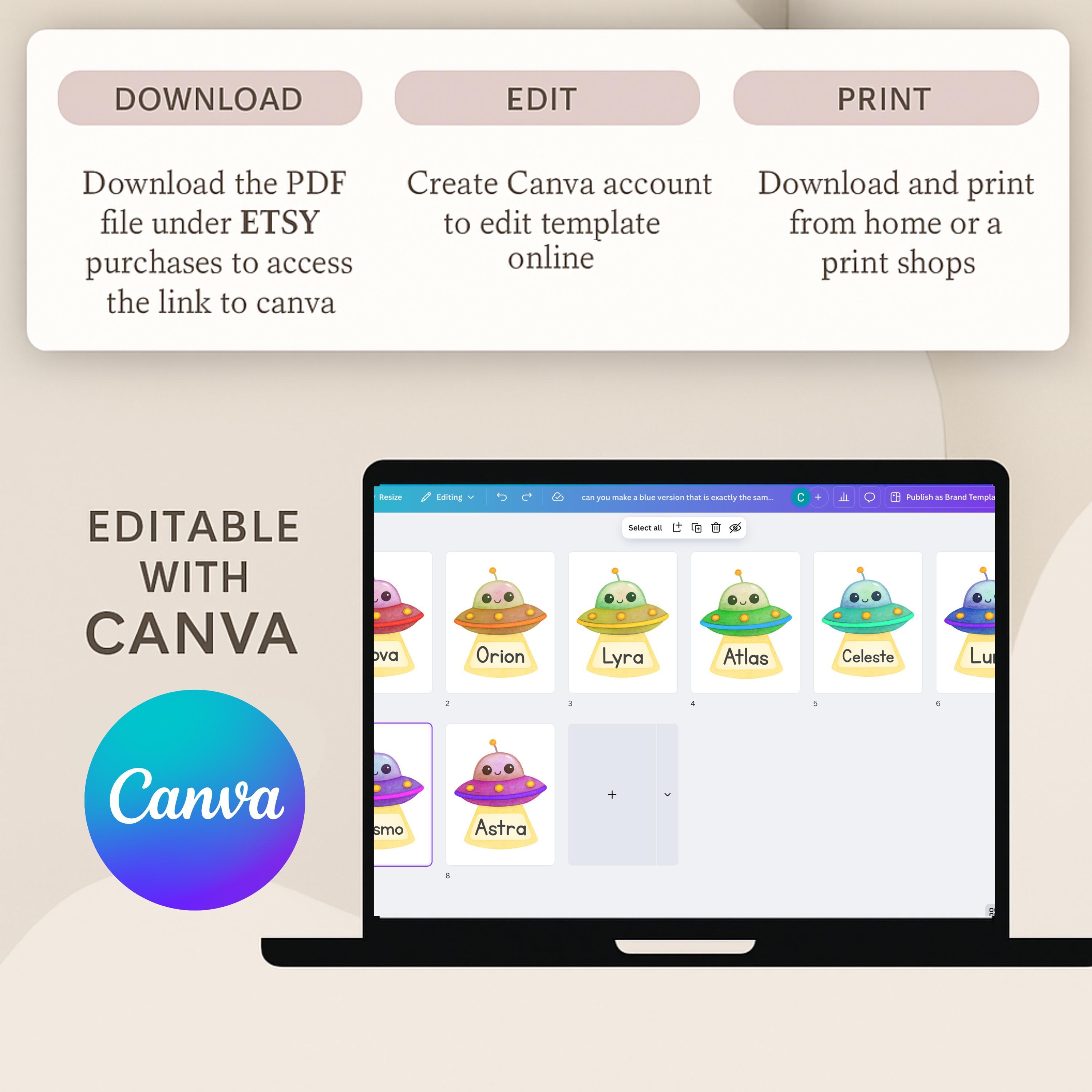 Editable UFO Student Name Tags | Bulletin Board Art | UFO Desk Labels ...