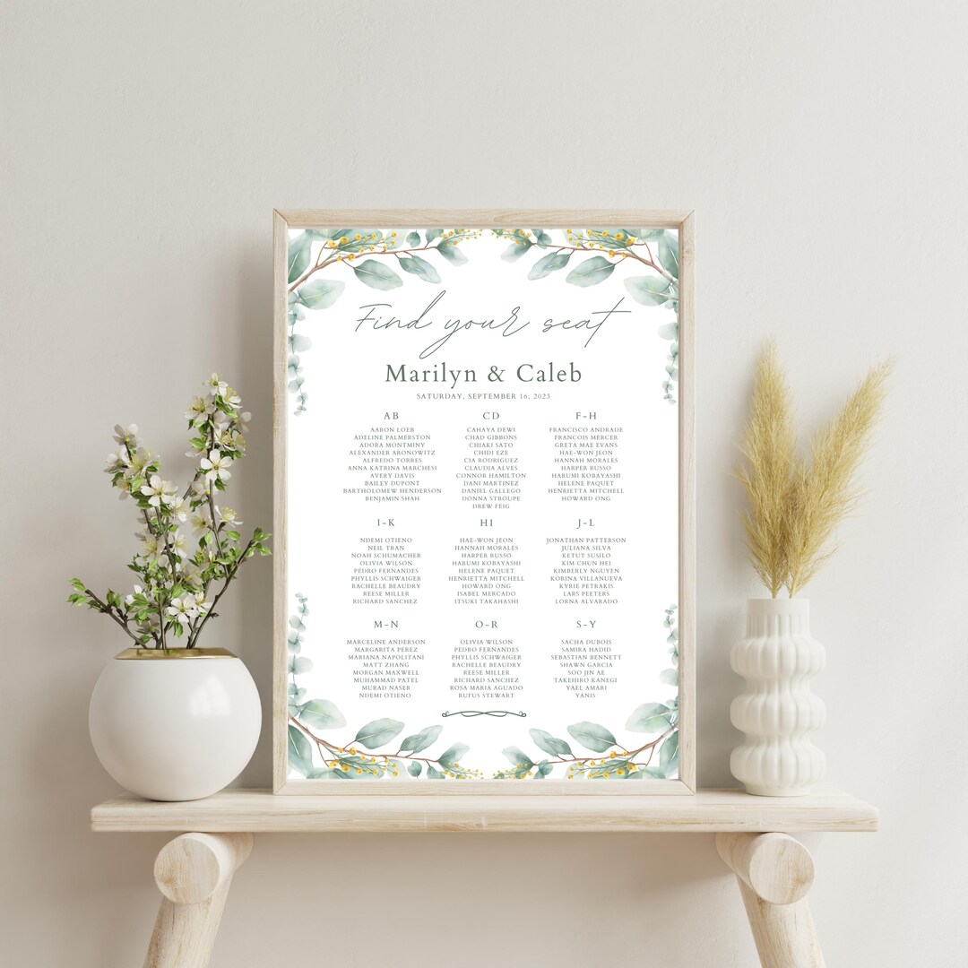Editable Wedding Seating Chart Template | Printable Seating | Floral ...