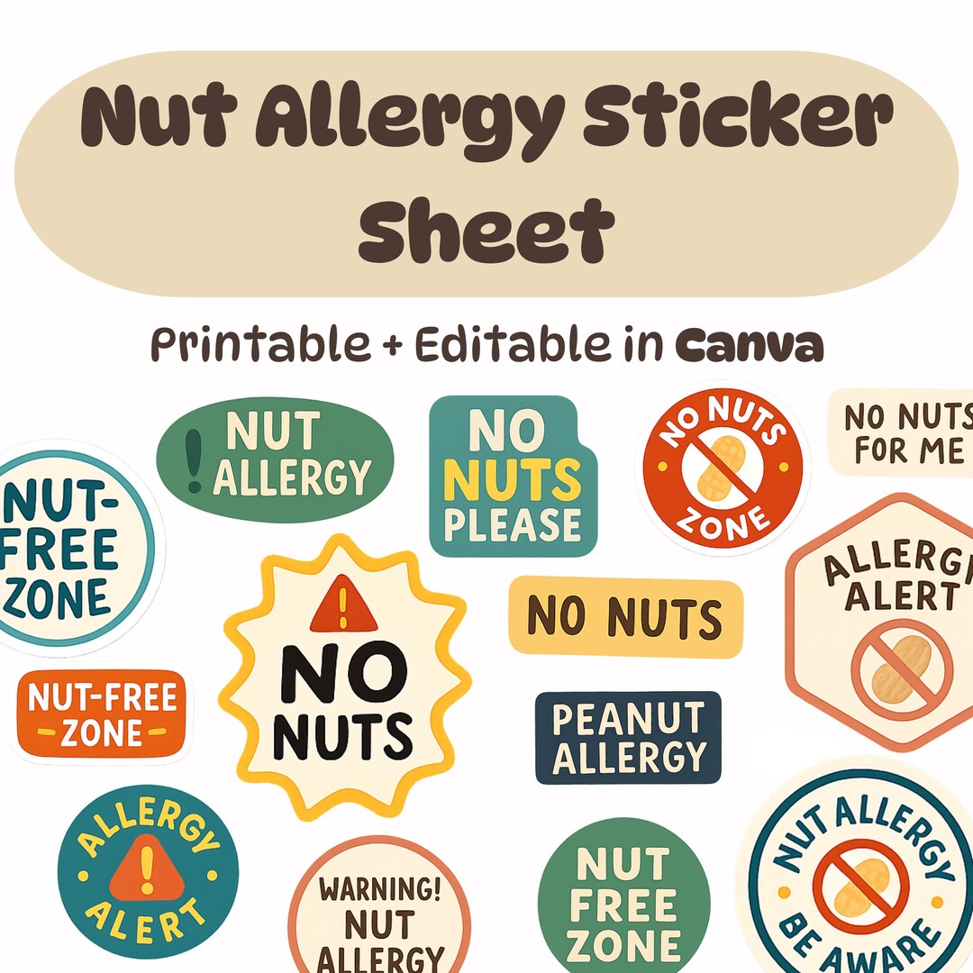 Nut Allergy Sticker Sheet | Printable & Editable Digital Stickers ...