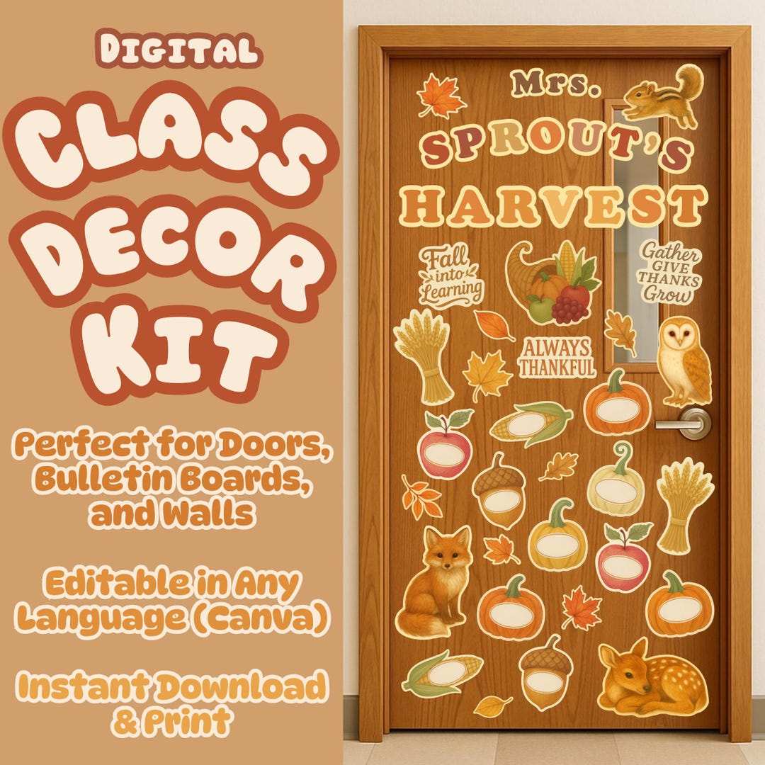 Editable Fall Classroom Door Decor Kit | Thanksgiving Bulletin Board ...
