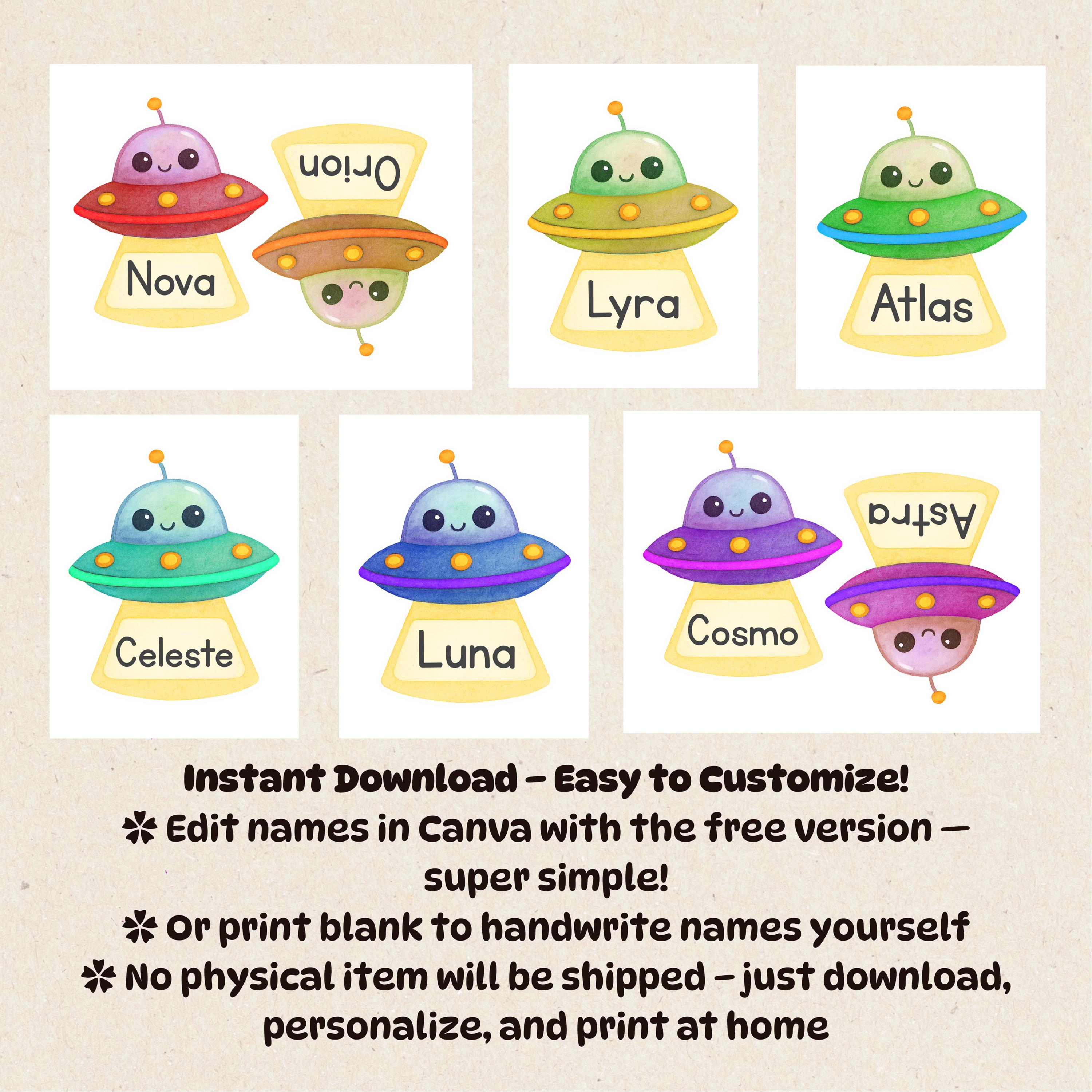 Editable UFO Student Name Tags | Bulletin Board Art | UFO Desk Labels ...