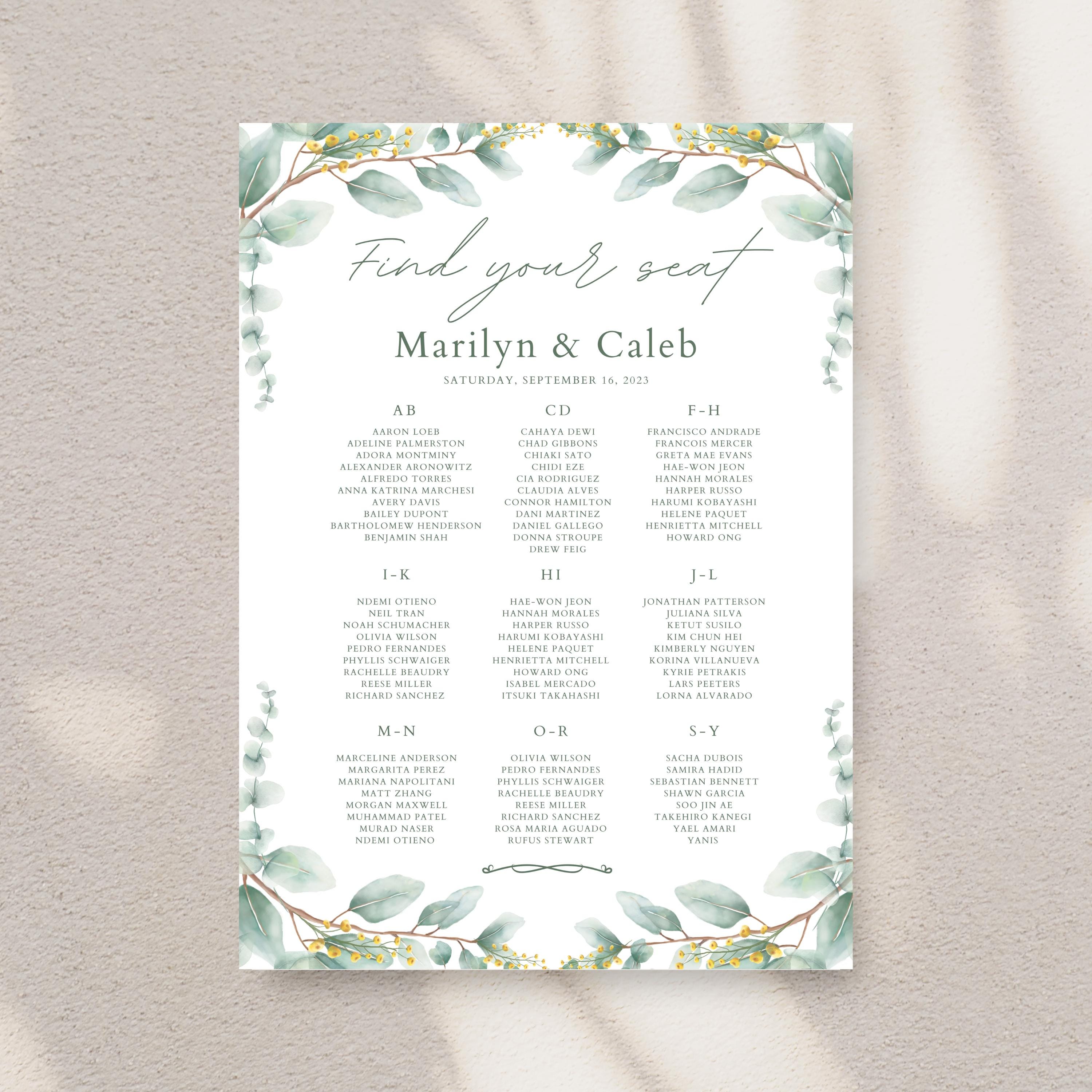 Editable Wedding Seating Chart Template | Printable Seating | Floral ...