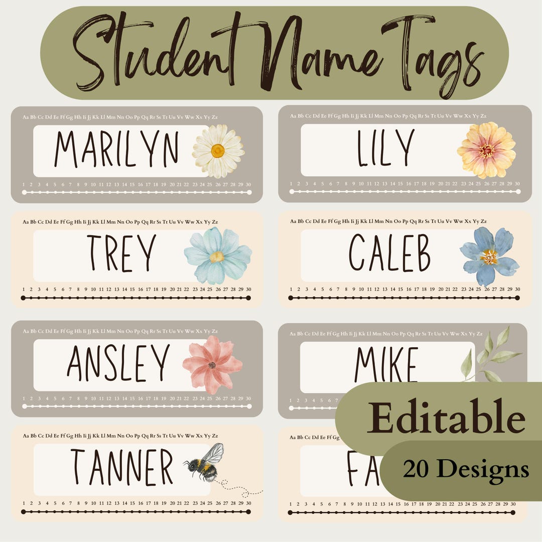 Student Desk Name Tags | Editable Classroom Name | Boho Floral ...