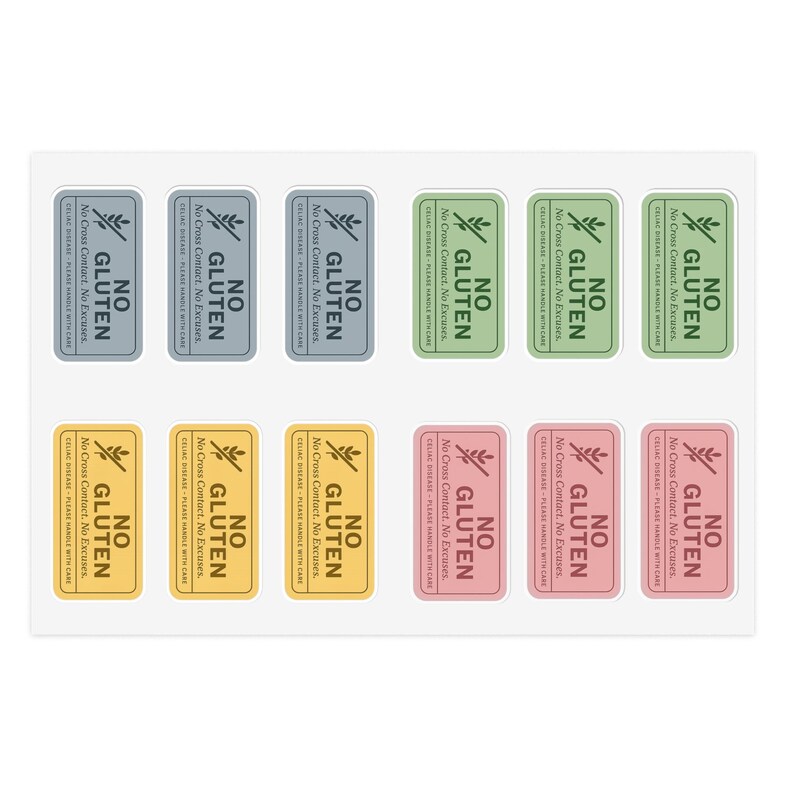 Gluten Allergy Sticker Sheet | No Gluten Celiac Labels | 6x4 or 8.5x11 ...