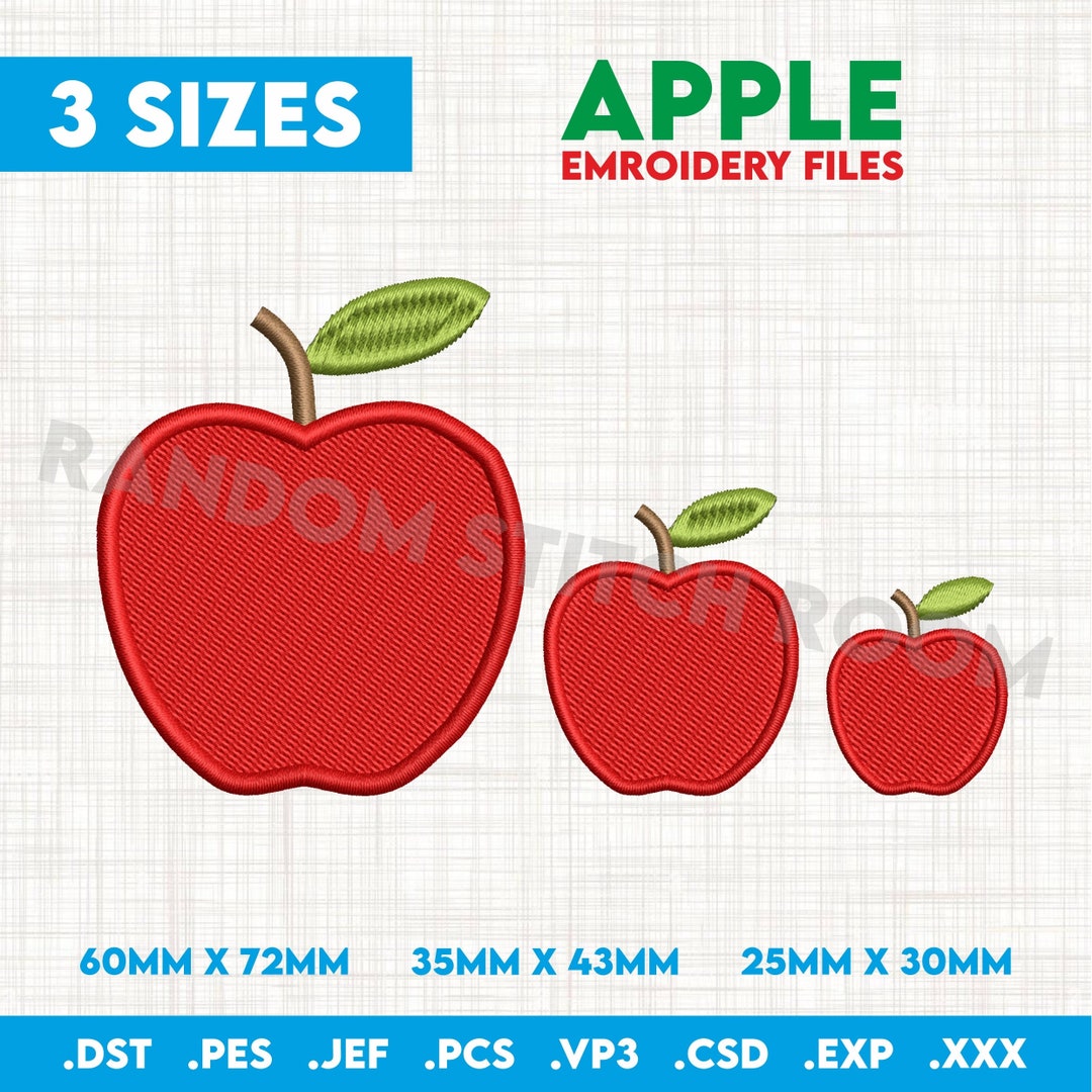 Apple Embroidery Machine Design Files, 3 Sizes, INSTANT DOWNLOAD Dst ...