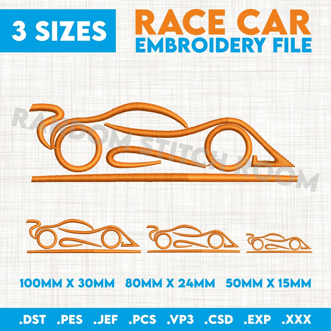 Mini Race Car Embroidery Machine Design Files, 3 Sizes, INSTANT ...