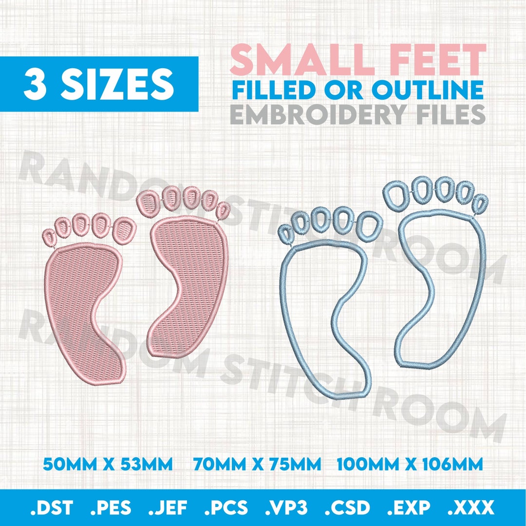 Small Feet / Footprints Embroidery Machine Design File, 3 SIZES, Filled ...