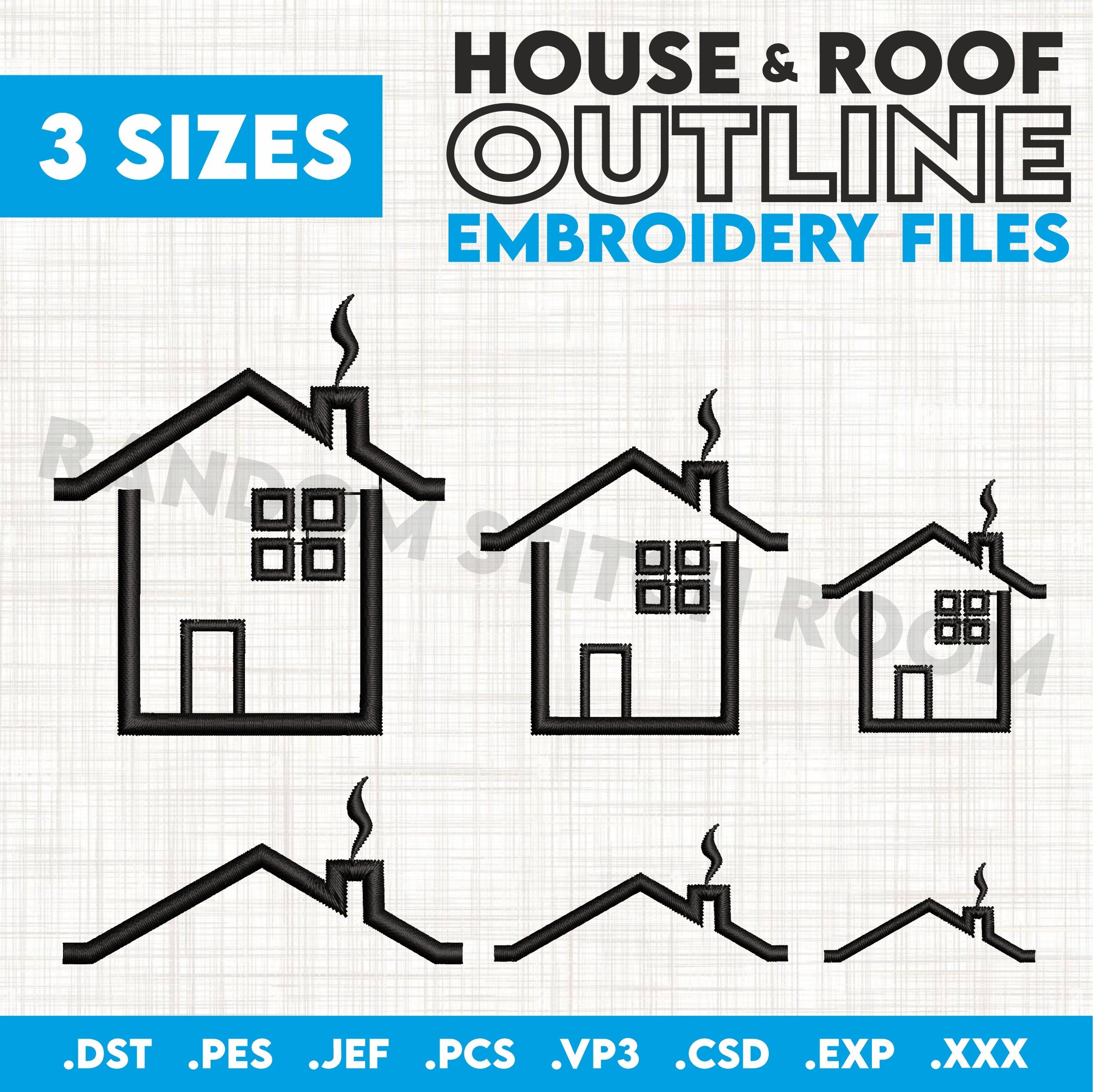 House and Roof Outline Embroidery Machine Design Files, Satin Stitch ...