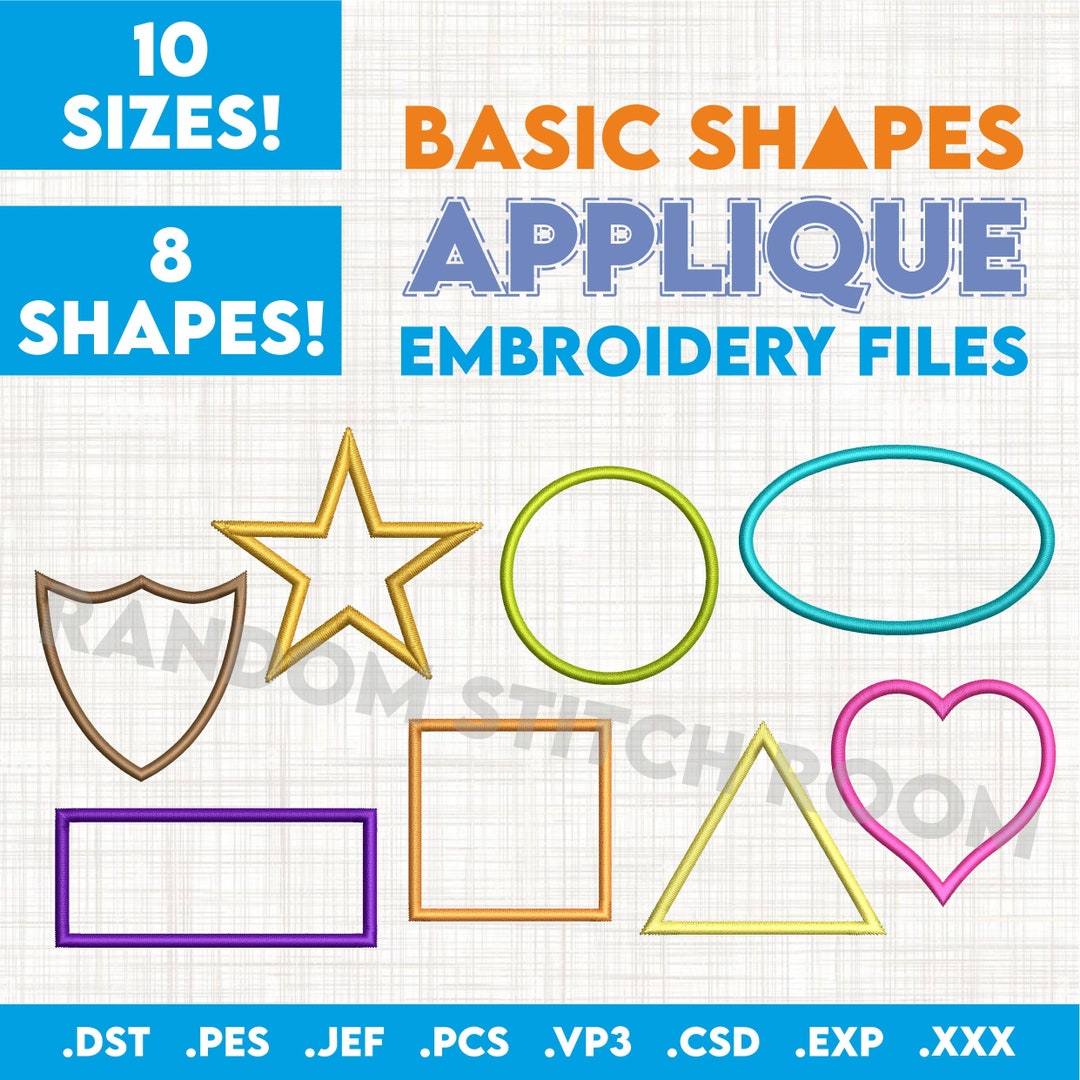 SHAPES APPLIQUE BUNDLE, 8 Different Shapes + 10 Sizes, Embroidery ...
