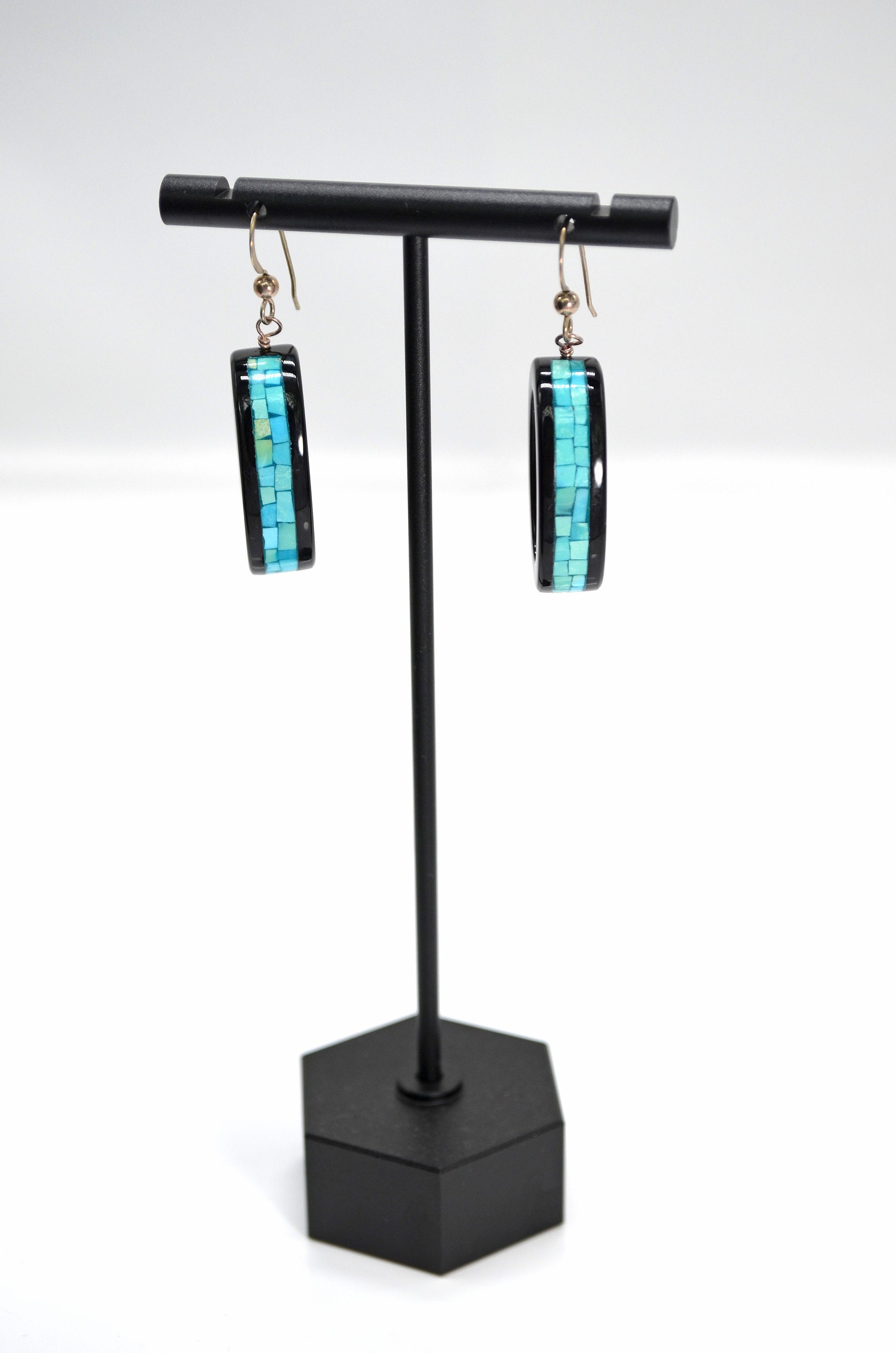 Beautifulclassicdramatic Jay King DTR Black Agate Blue Turquoise Inlay Dangle Earrings - Etsy