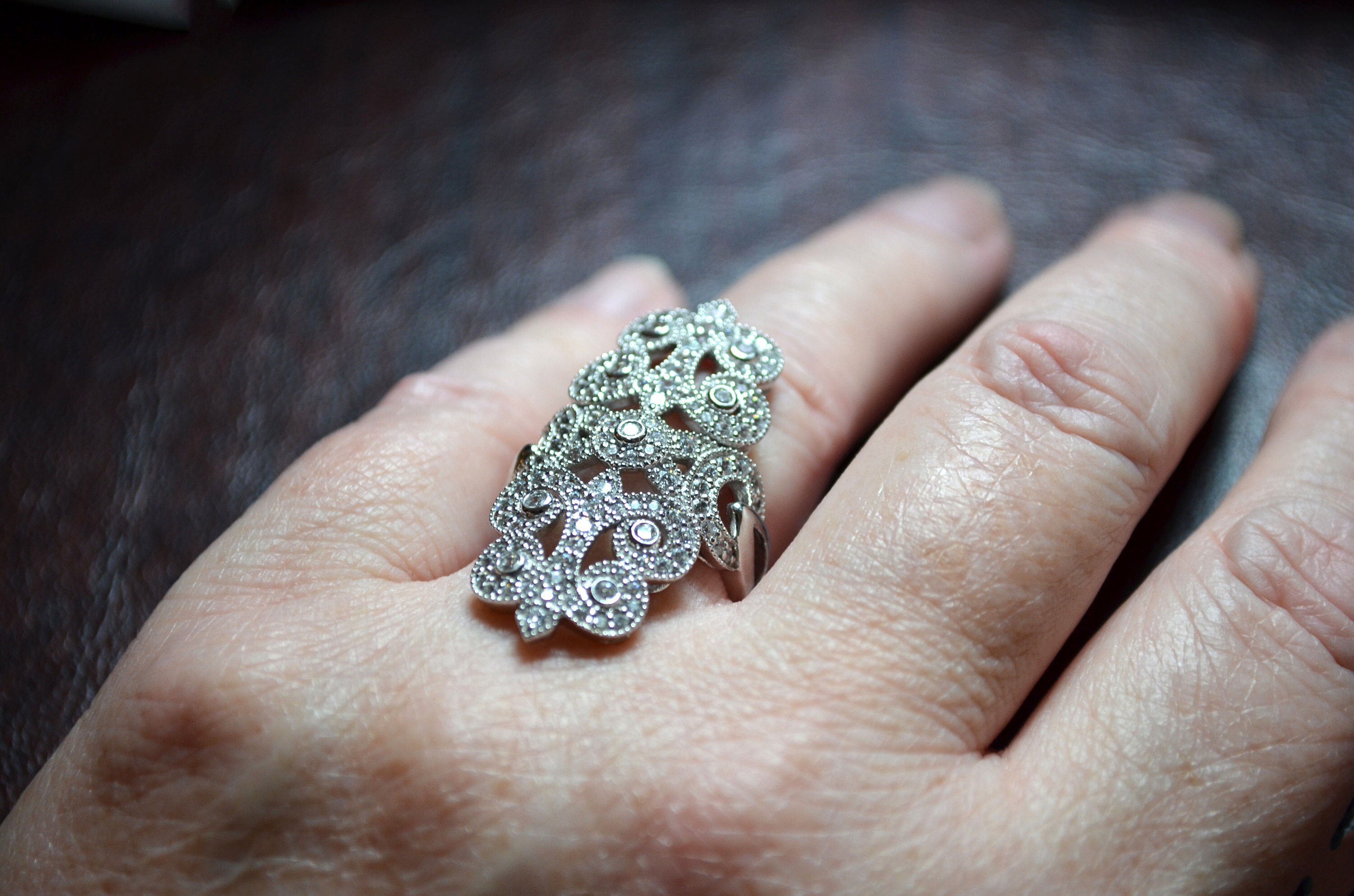 VINTAGE glamorous Xavier Absolute Art Deco Full Finger Style CZ Silver ...