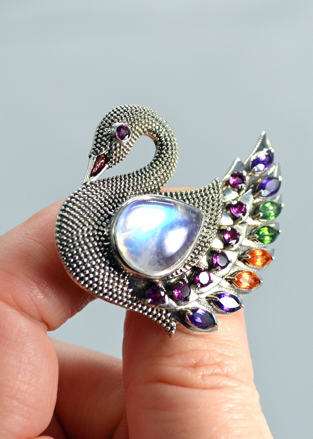 Splendid**vintage**rare**graceful Silver Moon Stone Amethyst Peridot ...