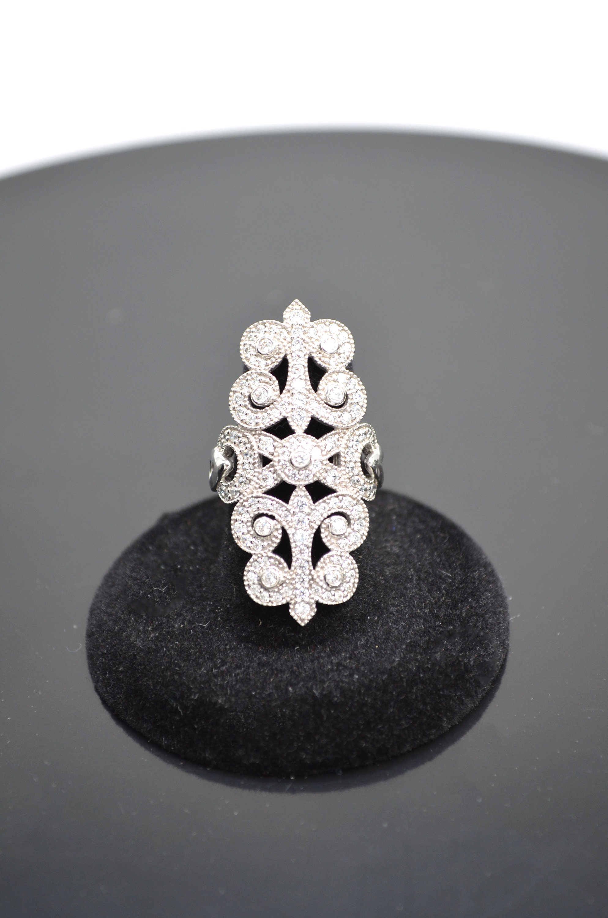 VINTAGE glamorous Xavier Absolute Art Deco Full Finger Style CZ Silver ...